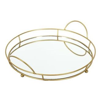 The Home Deco Factory KA4844 Plateau Pr&eacute;sentation Miroir 34 cm - Art de la Table - Service &Eacute;l&eacute;gant - Con&ccedil;u pour Repas Raffin&eacute;s - Couleur Dor&eacute; - Dimensions 34 x 32 x 9 cm