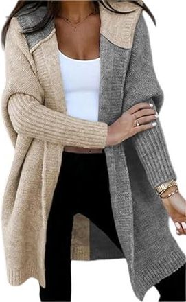 Generic Cardigan en tricot &agrave; capuche &agrave; manches longues ouvert sur le devant pour femme, v&ecirc;tements dext&eacute;rieur en tricot &agrave; capuche pour femmes, Abricot + gris c
