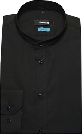 Huber Slim Fit Herren Stehkragenhemd Langarm figurbetont schwarz XXL