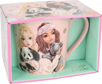 Depesche 12906 TOPModel Wild - Tasse mit Model Motiv und Aufschrift, rosafarbener Trinkbecher aus Porzellan mit Henkel, Füllmenge ca. 300 ml, Mehrfarbig