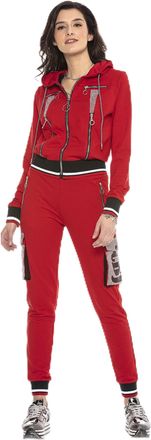 Cipo & Baxx Damen Jogginganzug WLR134 Rot - Zweiteiliges Set aus Kapuzenjacke und Jogginghose mit modischem Design, hohem und sportlich-femininer Passform - WLR13