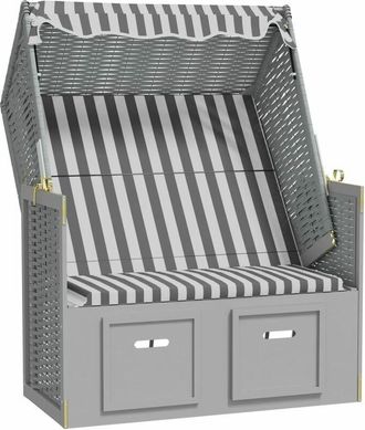 vidaXL Strandkorb mit Dach Poly Rattan und Massivholz Grau & Wei&szlig; vidaXL