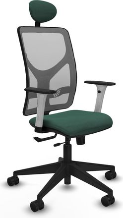 Piqueras y Crespo Gr&uuml;ner Schreibtischstuhl mit wei&szlig;en und schwarzen Armlehnen, h&ouml;henverstellbarer Lendenwirbelst&uuml;tze und festem Kopfteil, ausgestattet mit Syncro/Trasla
