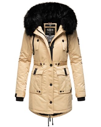 Navahoo Damen Winter Jacke Kapuze Winterjacke Parka Kunstfell Teddyfell B818 [B818-Lul-Pri-Beige-Gr.M]