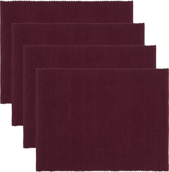 Linum Uni 4-er Pack Tischsets 35x46 cm, 100% Gerippte Baumwolle, Abwaschbar, Burgunderrot