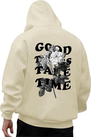 TOMWELL Kapuzenpullover Herren Winter Oversized y2k Hoodie mit Backprint Classic Hoody Pullover Casual Streetwear A Khaki XXL