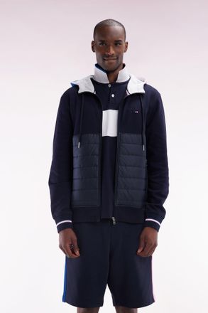 Eden Park Sweatshirt Zipp&eacute; Bimati&egrave;re En Molleton Coton Marine &Agrave; Parmenture Matelass&eacute;e Coupe Droite