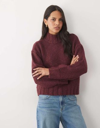 Abercrombie & Fitch pull oversize &agrave; col chemin&eacute;e bordeaux-Rouge