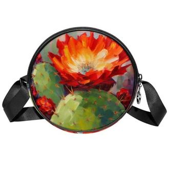 Generic Sac &agrave; bandouli&egrave;re rond pour femme, motif cactus rouge, petit sac &agrave; bandouli&egrave;re avec fermeture &eacute;clair, bretelles r&eacute;glables, sac &agrave; main rond d&eacute;contract&eacute;