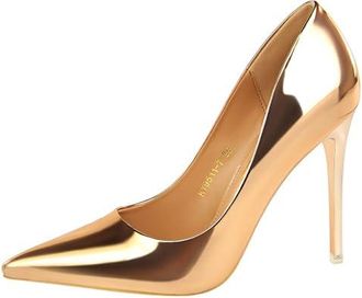 Generic Escarpins Femmes &agrave; Bout Pointu avec Finition Effet m&eacute;tallis&eacute; entr&eacute;e Facile Parfaits pour soir&eacute;es &eacute;l&eacute;gantes et Sorties,Champagne,43 EU