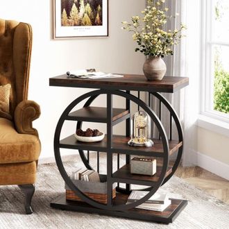 Tribesigns Tribesigns - Table dappoint 5 niveaux en bois fin 60 x 30 cm Table basse avec cadre en m&eacute;tal Table dappoint industrielle pour salon, table de