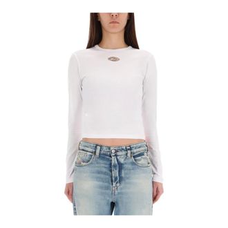 Diesel Haut en maille c&ocirc;tel&eacute;e &agrave; manches courtes et effet us&eacute; - Femme - Tops - Blanc - Taille: 36 FR