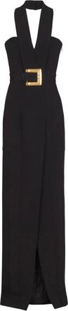 Balmain Femme, Robes, Noir, Taille: 36 FR Long Crepe Dress With Belt