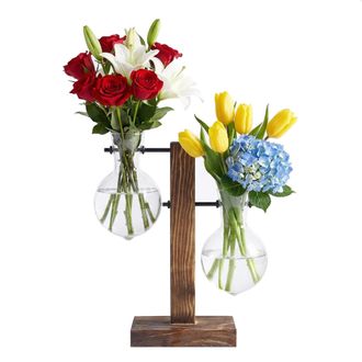 UPKOCH Glasvase Mit Holzst&auml;nder 2Er Set Hydroponische Pflanzgef&auml;&szlig;e Transparentes Blumengef&auml;&szlig; Aus Hochborosilikatglas F&uuml;r Wohnzimmer Dekoration Und Geschenk