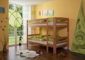 Ticaa Etagenbett, Kinderbett, Stockbett Funktionsbett f&uuml;r Kinder mit Treppe & Zwei Liegefl&auml;chen teilbar aus Buche Massivholz Natur Bettgestell 90 x 200