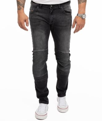 Rock Creek Herren Jeans Slim Fit Stretch Jeans M&auml;nnerhose Herrenjeans Denim Hosen Herrenhose Bikerhose Stonewashed RC-2185 Schwarz W30 L30
