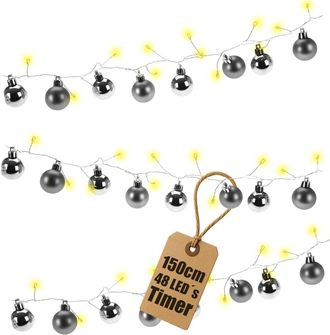 Com-Four LED Lichterkette mit Weihnachtskugeln und Timer - beleuchtete Kugelgirlande f&uuml;r eine stimmungsvolle Weihnachtsdekoration - Weihnachtsdeko f&uuml;r Christba
