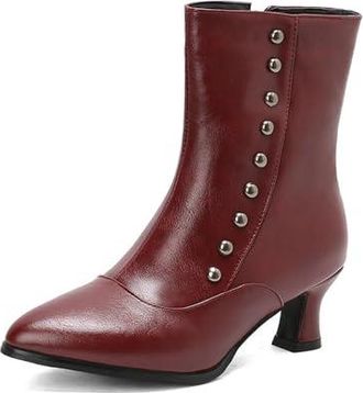 Generic Bottines r&eacute;tro habill&eacute;es &agrave; bout pointu pour femme avec fermeture &eacute;clair lat&eacute;rale clout&eacute;e d&eacute;coration &eacute;l&eacute;gante &agrave; talon chaton chaussures occidentales, R