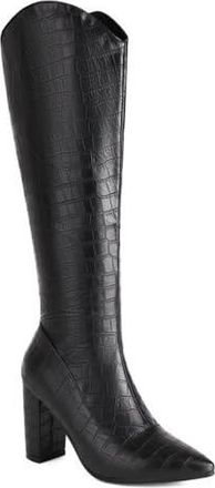 Generic Bottes dhiver hautes pour femme avec fermeture &eacute;clair dans le dos, motif &eacute;cossais tendance, mollet large, d&eacute;contract&eacute;, bureau, f&ecirc;te, Noir, 37.5 EU