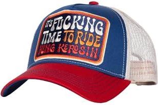 King Kerosin Casquette trucker pour homme au design motard des ann&eacute;es 70 - Casquette avec broderie, visi&egrave;re incurv&eacute;e - Look r&eacute;tro Usa Chopper - Id&eacute;al pour le garag