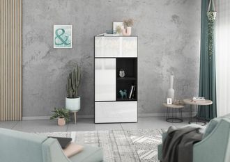 BMG Möbel Highboard Schrankset 5 teilig Modul+ individuell montierbar in weiß oder anthrazit Fronten wählbar in 4 (Anthrazit - Weiß Hochglanz, Ohne Füße)