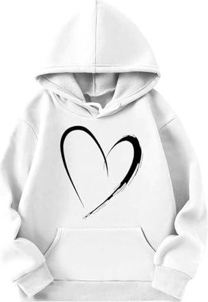 Generic Sweat &agrave; capuche ample pour la Saint-Valentin 2026 avec imprim&eacute; pour un pull confortable, blanc, S