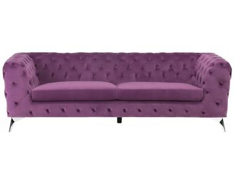 Beliani Klassisches Polstersofa Samtstoff Chesterfield Style violett Purpur Sotra