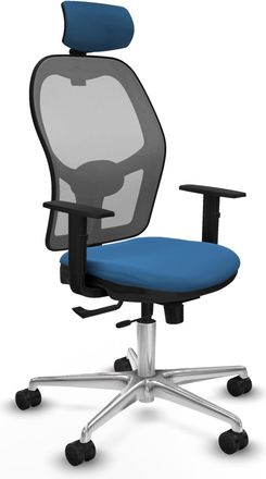 Piqueras y Crespo Ergonomischer gepolsterter Chorquera Stuhl mit 1D-Armen, h&ouml;henverstellbare Lendenwirbelst&uuml;tze und Kopfteil, h&ouml;henverstellbar und neigbar, Grau/Hellbla