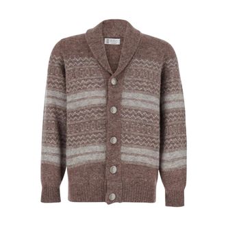 Brunello Cucinelli Gestreifter Cardigan mit V-Ausschnitt - - Knitwear - Herren - Braun - L