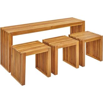 Beliani Gartenm&ouml;bel Set mit Hockern 3-Sitzer BELLANO Akazienholz Braun