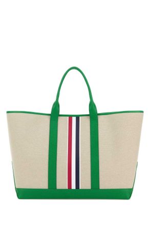 Thom Browne Canvas with Striped Detail Tote Bag - Green