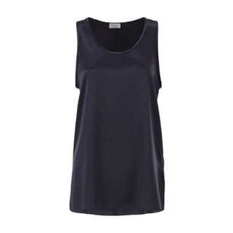 Brunello Cucinelli Stretch Silk Satin Rundhals-Oberteil - - Tops - Damen - Blau - L