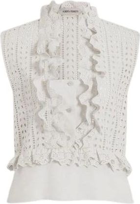 Alberta Ferretti Femme, Tops, Blanc, Taille: 36 FR Sangallo Guipure Sleeveless Top
