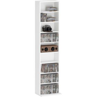 HOMCOM Rangements pour CD et DVD - HOMCOM - 9 compartiments - 260 CD/120 DVD - panneau de particules - 33 x 24 x 140 cm - blanc