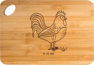 Mr. & Mrs. Panda Fr&uuml;hst&uuml;cksbrettchen Hahn Korn - Geschenk, Schneidebrett, Bauernhof, Hackbrett, holzschneidebrett, Eier, Natur, Henne, Holzbrett, Brett, Servierbrett