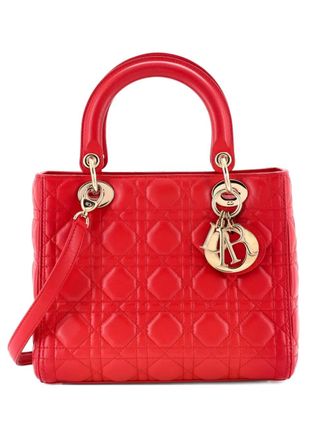 Dior Lady Dior Bag Cannage Quilt Lambskin Medium satchel - Rot