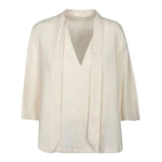 Incotex Wei&szlig;e Leinenbluse V-Ausschnitt Eleganter Stil - - Blouses & Shirts - Damen - Beige - XS