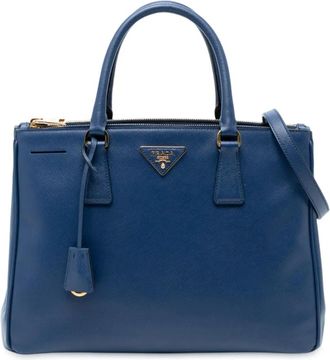 Prada sac à main Galleria Double Zip médium en cuir Saffiano Lux (2010-2025) - Bleu