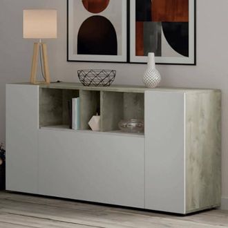Dmora Paterson Sideboard, Wohnzimmer-Sideboard, Wohnzimmer-Buffet mit F&auml;chern, TV-St&auml;nder, moderner Kleiderschrank mit 3 T&uuml;ren, 150 x 41 x 76 cm, Wei&szlig; und E