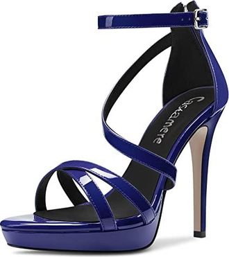Castamere Femmes Aiguille Haut High Plate-forme Talon Heel Ouvert Bout Lani&egrave;res Cheville Sandales Fermeture &agrave; Glissi&egrave;re Party 12 CM Heels Bleu Marine 39 EU