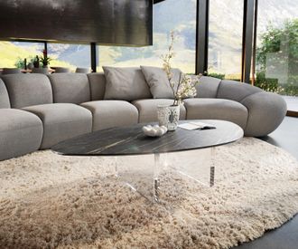 DELIFE Couchtisch Edge Organisch 140x76 cm Keramik Laminam Noir Desir Braun Lumia Acryl, Couchtische