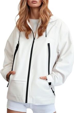Generic Vestes de pluie pour femmes, veste de pluie l&eacute;g&egrave;re et coupe-vent, coupe ample, tenue de randonn&eacute;e avec capuche, grande taille 2026, beige, XXL