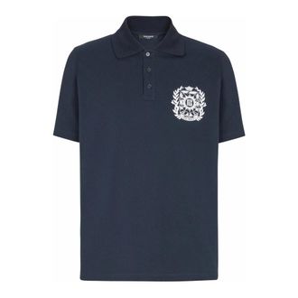Balmain Poloshirt aus Baumwolle mit &Eacute;cusson-Print - - Tops - Herren - Blau - XS
