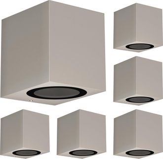 LEDs Com 6 Stück Wandleuchte ALSE Downlight für außen, grau, Aluminium, eckig, inkl. GU10 LED Lampe (warmweiß, 7,6W, 1103lm, 33°)