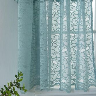 A.Monamour Gardine Scheibengardinen Kurzstores Transparent Blau Voile Vorhang Netzvorhang Mit Floraler Spitze Kurzvorhang Kurzgardinen K&uuml;chengardine K&uuml;che Vorhan