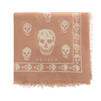 Alexander McQueen Schal mit Totenkopf-Print und Fransen - - Accessories - Damen - Rosa - ONE SIZE