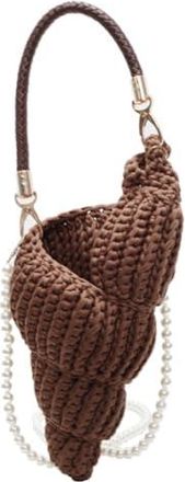 Generic Sac fourre-tout tissé à la main avec chaîne de perles en crochet conque, café, 180.00x70.00x240.00mm/7.09x2.76x9.45inch