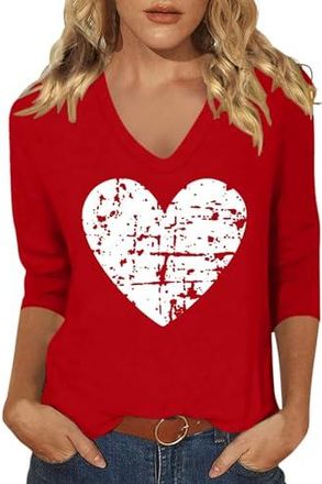 Generic T-shirt d&eacute;contract&eacute; &agrave; manches courtes et col en V pour femme - Coupe ample - Confortable - Respirant - Doux - Pour un usage quotidien, Rouge, 3XL