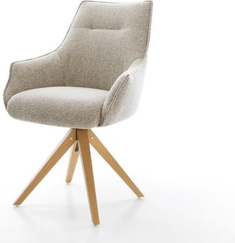 DELIFE Drehstuhl Alja-Flex mit Armlehnen Webstoff Soft Beige Holzgestell kantig Natur 180&deg; drehbar Taschenfederkern, Esszimmerst&uuml;hle