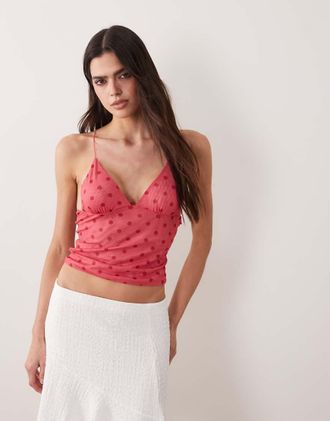 I.AM.GIA Ellery - Rosa gepunktetes Oberteil mit Wasserfallausschnitt, Schmetterlingsdetail und R&uuml;ckenausschnitt